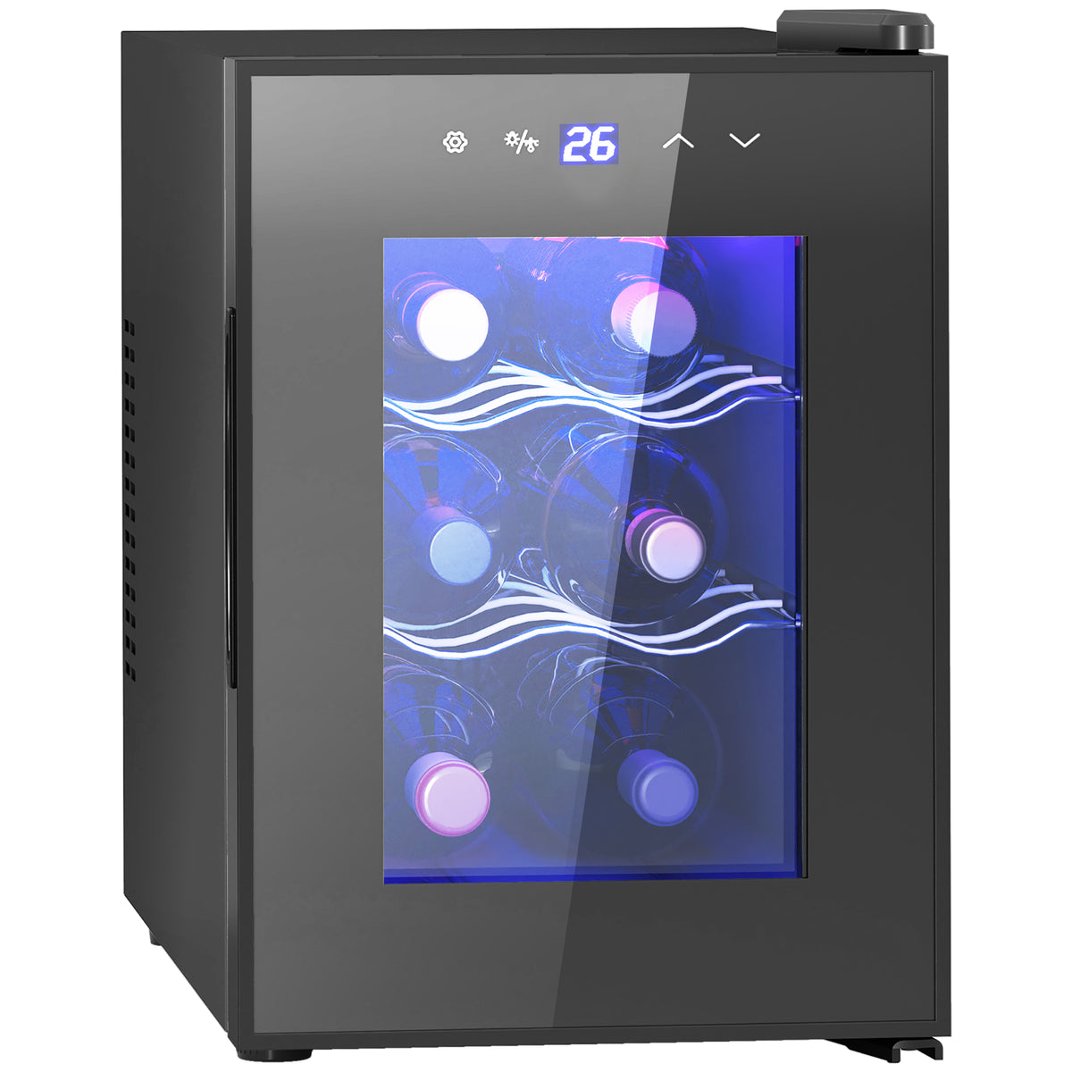 HOMCOM Mini Beer and Wine Fridge, 6 Bottle, with Glass Door, Touch Scr ...