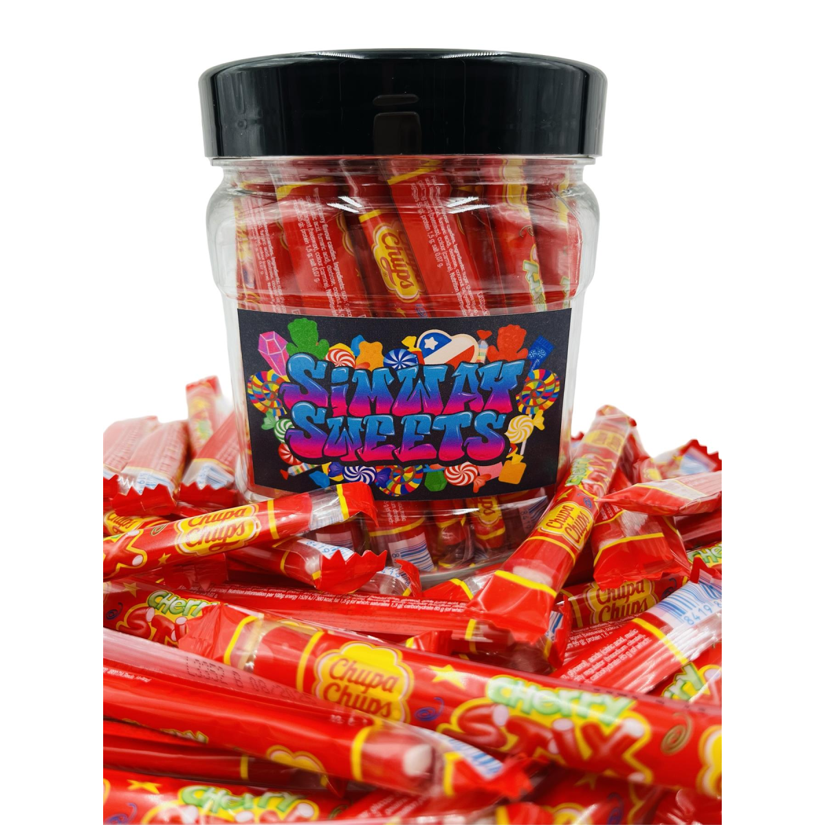 Simway Sweets Jar 850g - Chupa Chups Cherry Stix - Individually Wrappe ...